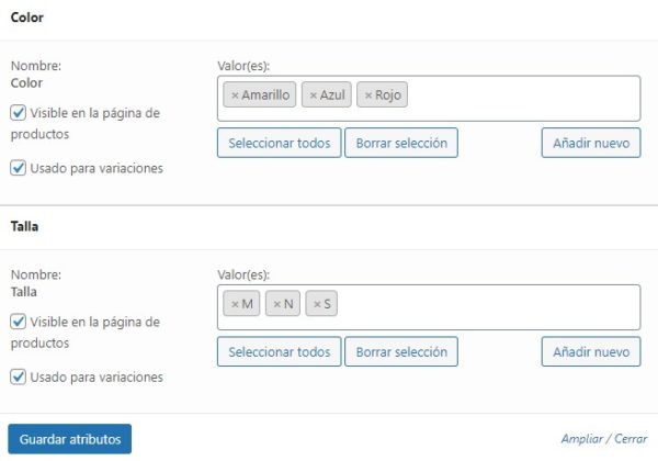 Tallas y Colores en WooCommerce - Blog Caronte Web Studio